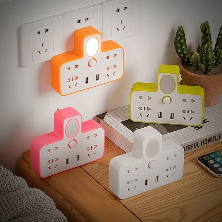 HTF Multifunctional Socket Converter USB Switch Plug with Night Light ...