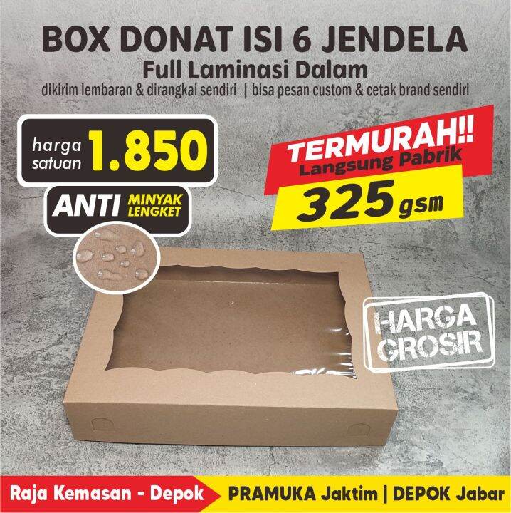 BOX DONAT ISI 6 KRAFT POLOS JENDELA FULL LAMINASI | Lazada Indonesia