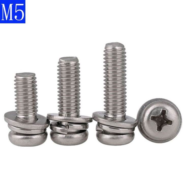 M5 0.8 5mm 304 Stainless Stell Cross Recessed Pan Head Screw Spring ...