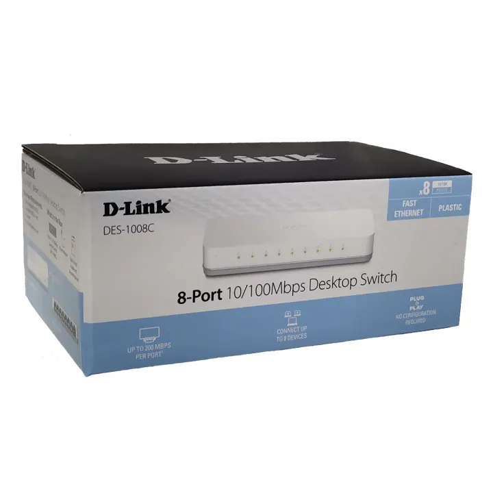 D-Link DES-1008C 8-Port 10/100 Mbps Unmanaged Desktop Switch / Hub Plug ...