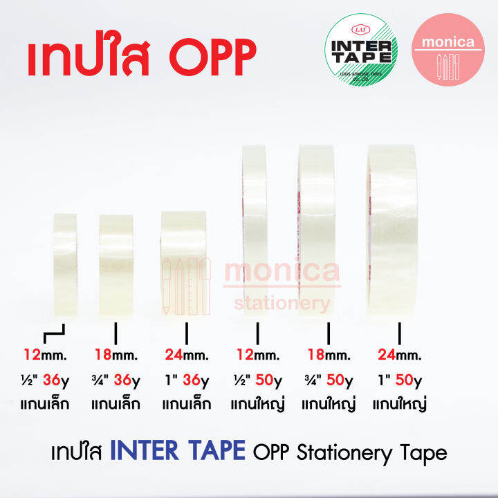 (1ม้วน) เทปใส INTER TAPE เทปOPP กว้าง 1/2" - 12mm , 3/4" - 18mm , 1" - 24mm แกนเล็ก แกนใหญ่ สก๊อ ...