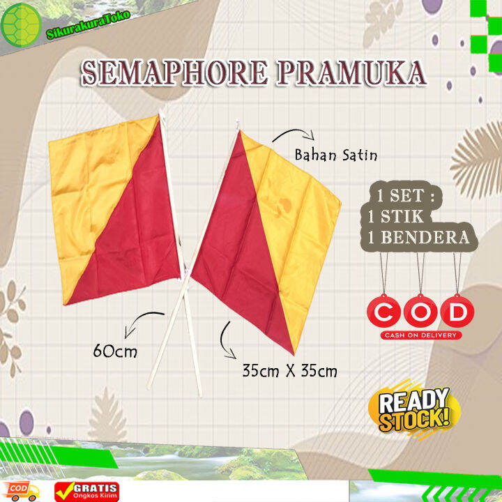 Set Bendera Semaphore + Stick Semapor Pramuka Satin Kualitas Terjamin ...