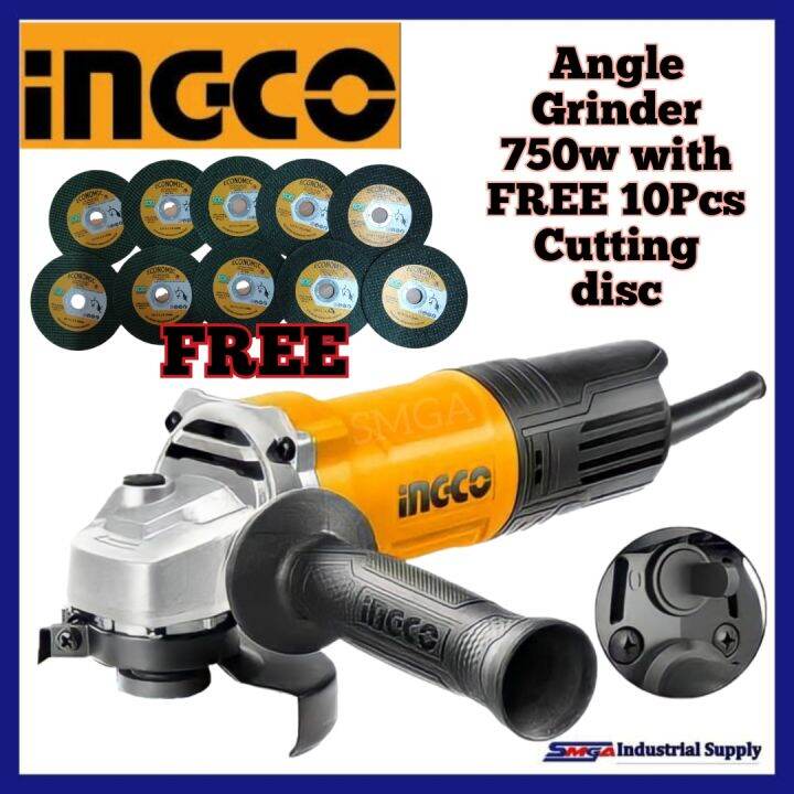 Ingco Angle Grinder 750w (FREE 10Pcs Cutting Disc) AG70012 | Lazada PH