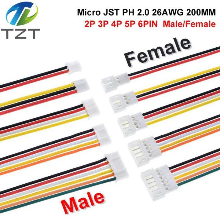 10PCS 5Pair Micro JST PH 2.0 2P 3P 4P 5P 6PIN ขั้วต่อปลั๊กชายหญิงพร้อมสายไฟ 20CM + 20CM สําหรับ ...
