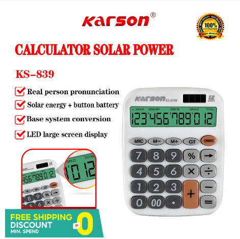 KARSON Calculator Cute Office Calculator Small Size 12 Bit Solar ...