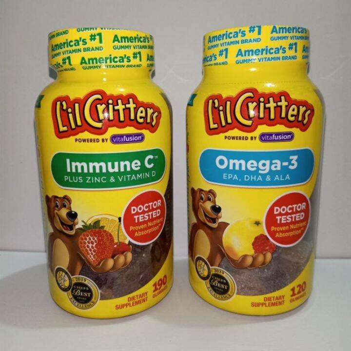 LIL CRITTERS Immune C (190) Plus Zinc Vitamin D/Omega 3 (120) EPA ALA ...