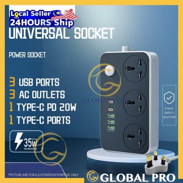 5 USB Port 3 Universal Power Socket Extension With 5 USB Ports Adapter ...