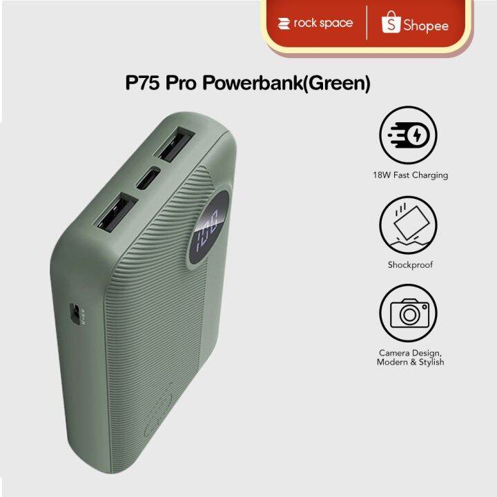 Rock Space P75 Pro 10000mAh Powerbank Original Portable Mini LED Digital Display Fast Charging ...