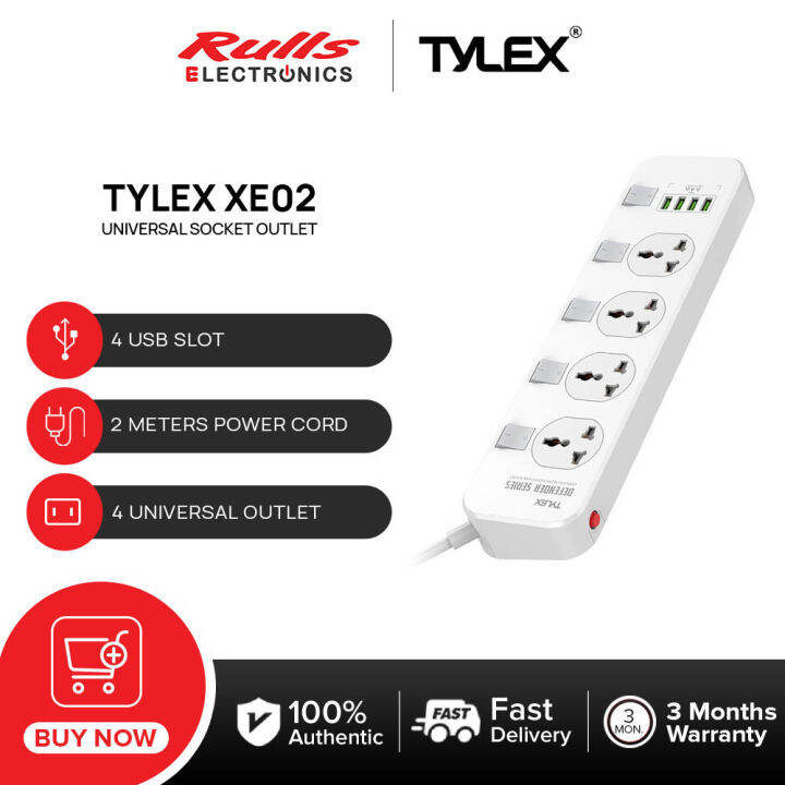 TYLEX XE02 4 Universal Socket Outlet Power Strip 2 Meters Extension ...