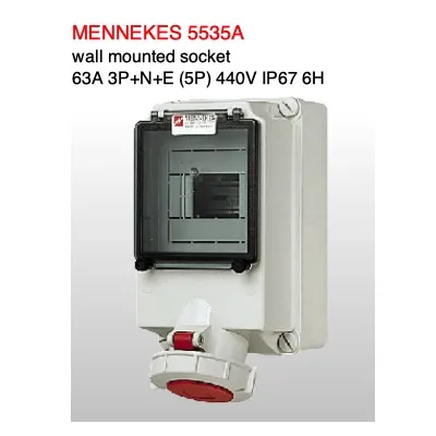 MENNEKES 5535A ,Wall mounted socket , 63A 3P+N+E ( 5P) 440V IP67 6H ...