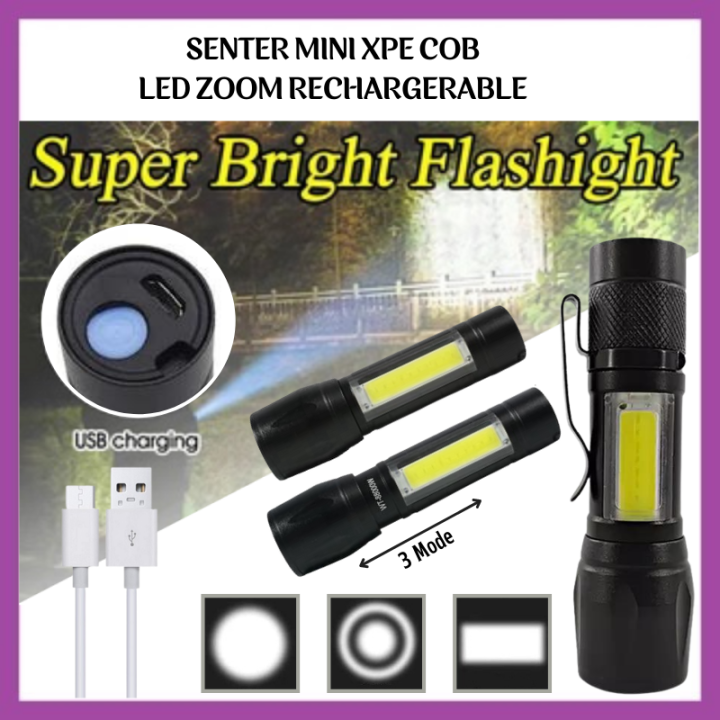 Senter Mini XPE COB Led Zoom Super Terang Swat Police Light Recharge - FR Gallery | Lazada Indonesia
