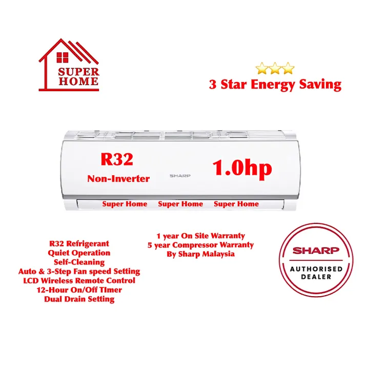 Sharp 1hp Non Inverter Aircond AHA9WCD & AUA9WCD Sharp R32 1.0hp Eco ...