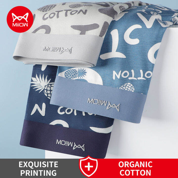 MiiOW กางเกงบ็อกเซอร์ชาย 3 ชิ้นเซ็กซี่สแปนเด็กซ์ระบายอากาศพิมพ์ลายโพลีเอสเตอร์ผู้ชายกางเกงบ็อก ...