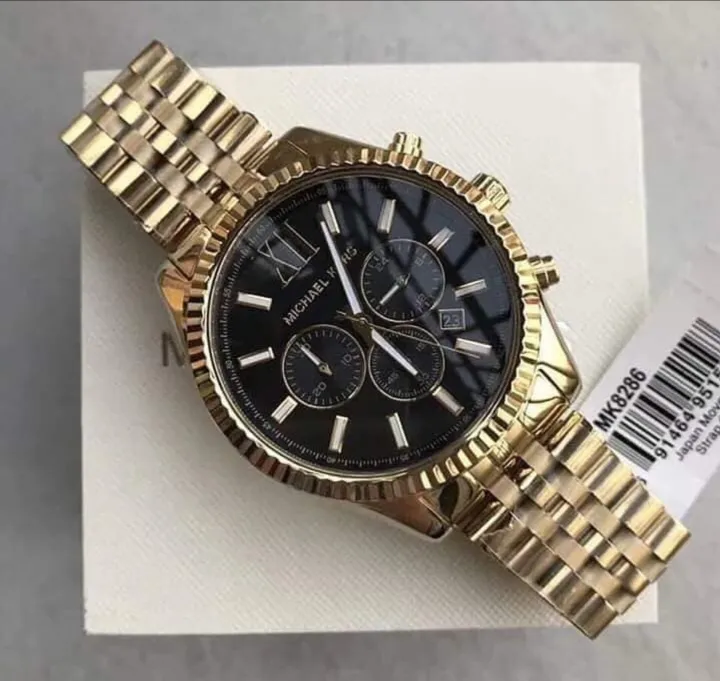Guaranteed Original Michael Kors Lexington Chronograph Gold Tone Black ...