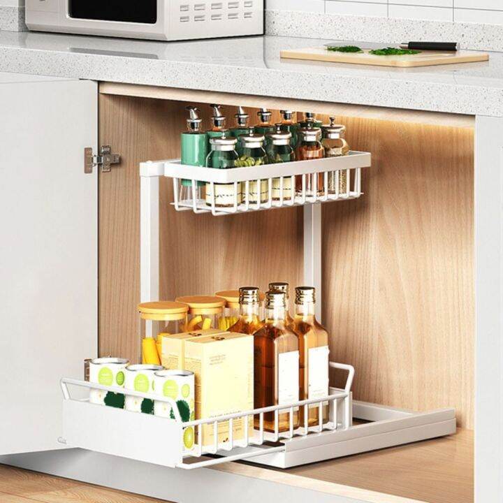 OZONE Multipurpose Cabinet Under Sink 2 Tier L-shaped Pull-out Shelf ...