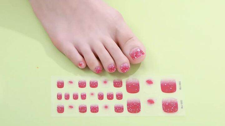 1แผ่น Toe Art สติกเกอร์ Semi Cured Gel Nail Sliders ตกแต่งเล็บ Uvled ...