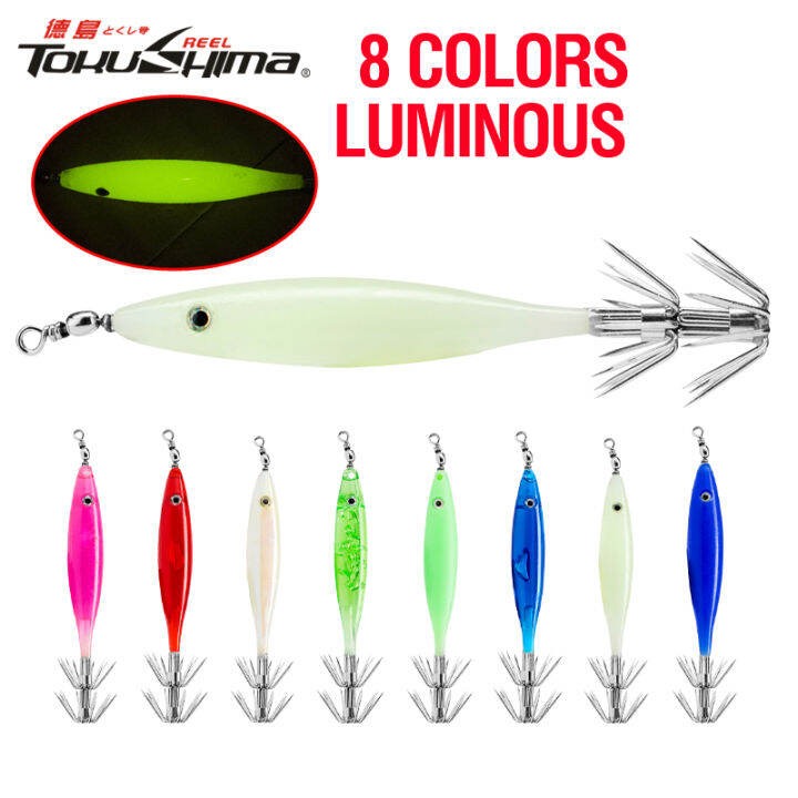1Pcs 6cm/5g Luminous Squid Lure 8 Colors Plastic Spinner Hard Bait 3D ...