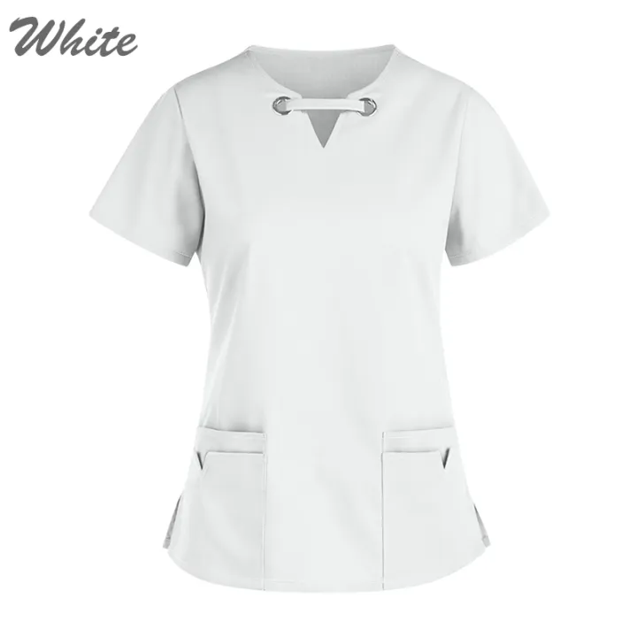 LETIAN ชุดยูนิฟอร์มสครับสำหรับผู้หญิงคอวี,เสื้อผ้าพยาบาลแขนสั้นมี ...