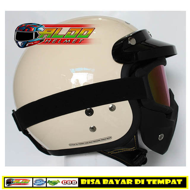 HELM CARGLOSS RETRO SOLID CREAM & GOGGLE MASK HELM RETRO TERBARU HELM ...