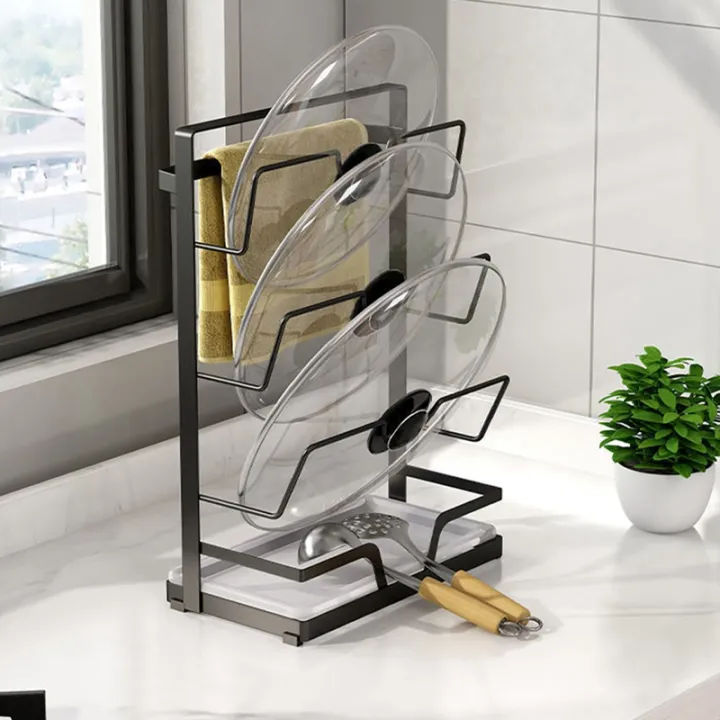 Pot Lid Rack Lid Stand Lid Organizer for Utensils in Kitchen Cabinet ...