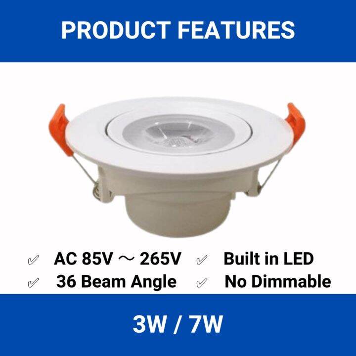 [2 Years Warranty] 3W 7W LED Recessed Ceiling Eyeball Spotlight Round ...