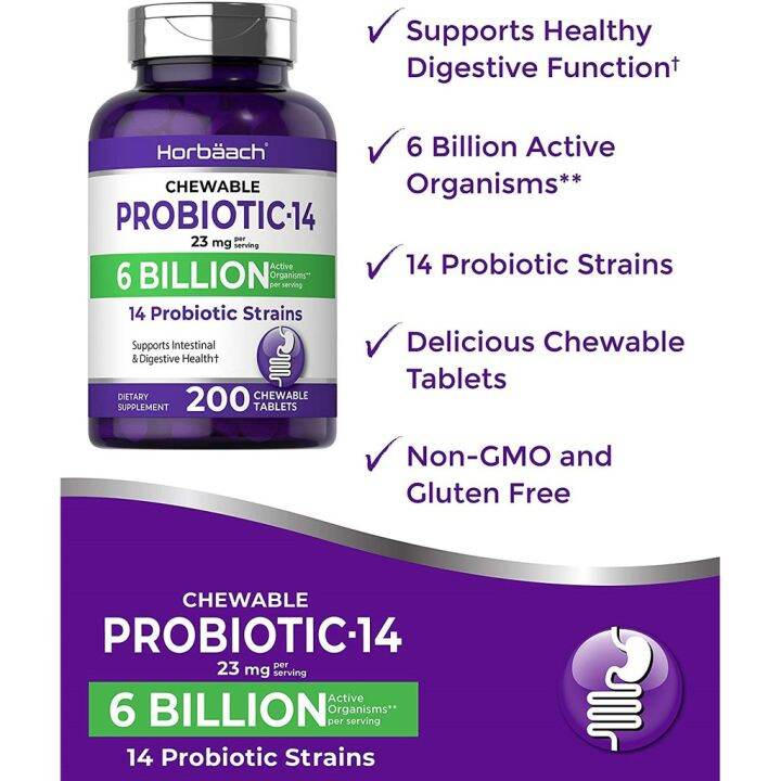 (USA ORIGINAL) Horbaach Chewable PROBIOTIC-14 isi 200 tablet kunyah ...