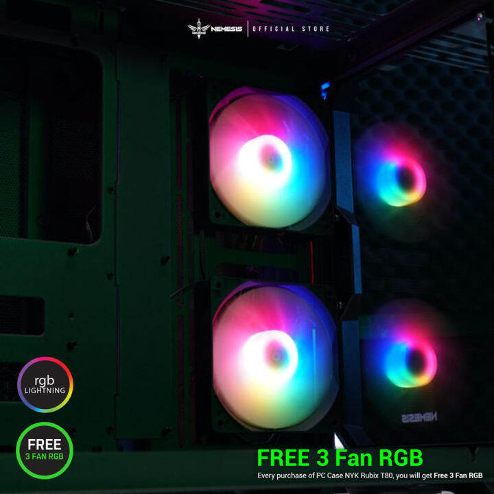 Pc case gaming nyk nemesis ATX ITX tempered glass led strip free 3 fan ...