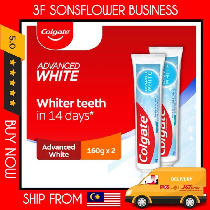 COLGATE ADVANCED WHITE WHITENING TOOTHPASTE VALUEPACK 160g x 2/ UBAT ...