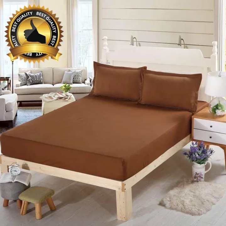 autty -017 ชุดผ้าปูที่นอนสีพื้น 5 ฟุต 5 ชิ้น สีน้ำตาลเข้ม | Lazada.co.th