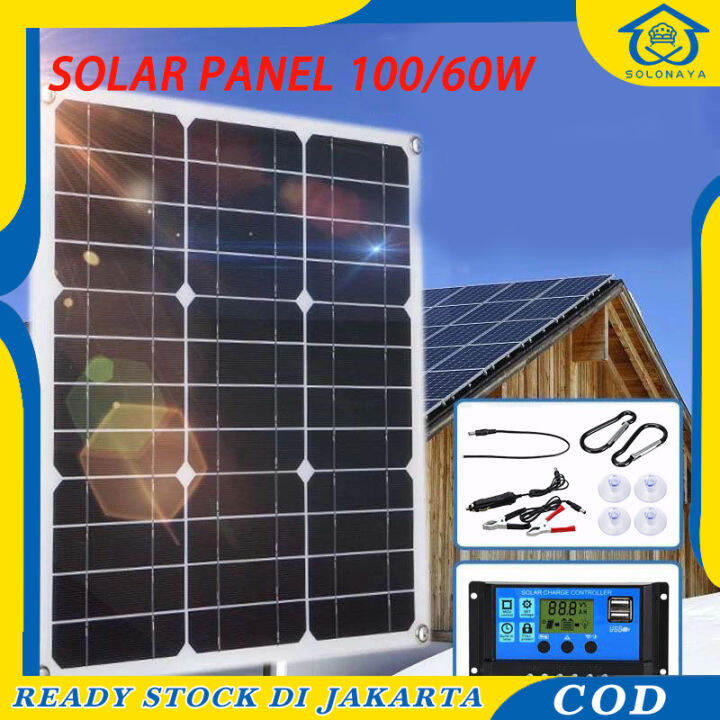 [BISA COD]solar panel surya 100/60watt 1 paket lengkap controller panel ...