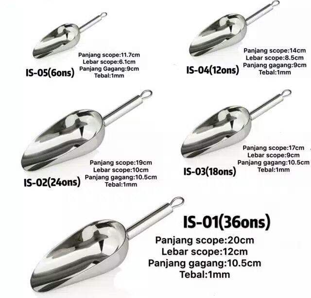 SUS 304 Sekop Es Batu Bahan Stainless skop scoop ice cube ukuran no.5 ...