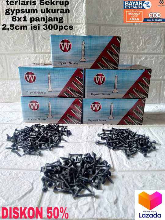 300PCS Skrup Gypsum ukuran 6x1 panjang 2,5cm Sekrup Giysum 300pcs pcs Sekrup Gypsum/kayu 6x1 isi ...