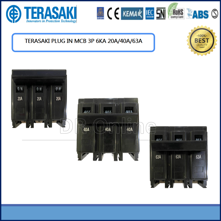 TERASAKI PLUG IN MCB 3POLE 6KA 20A / 40A / 63A, (TB-5P-3P) | Lazada
