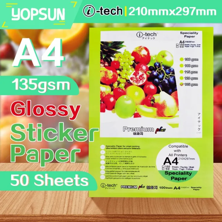 Photo Sticker Paper Glossy A4 Size 135gsm 50 Sheets I-Tech Brand ...