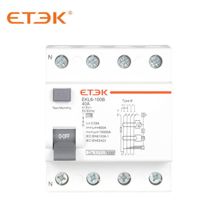 ETEK EKL6-100B-4030D6/EKL6-100B-6330D6 RCCB 10KA 1P+N 2P 4P 40A/63A ...