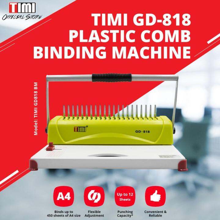 Timi GD-818 Plastic Comb Binding Machine - Punch Up to 12 sheets of A4 ...