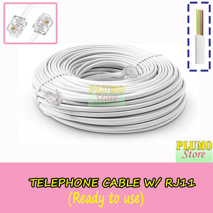Telephone wire w/ rj11 (10m to 90M) READY TO USE-WHITE (4core) | Lazada PH