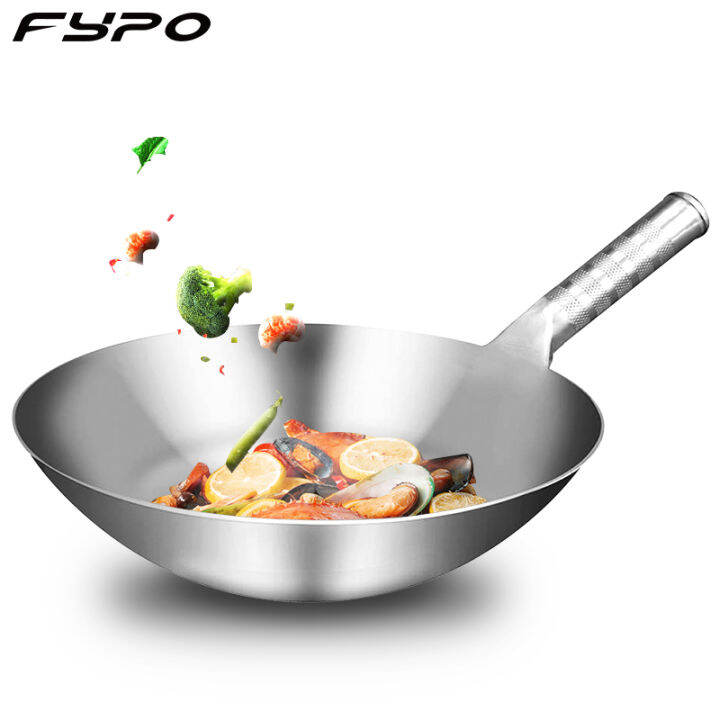 Fypo 430 Stainless Steel Wok 1.8mm Thicken Bottom High Quality Chinese ...