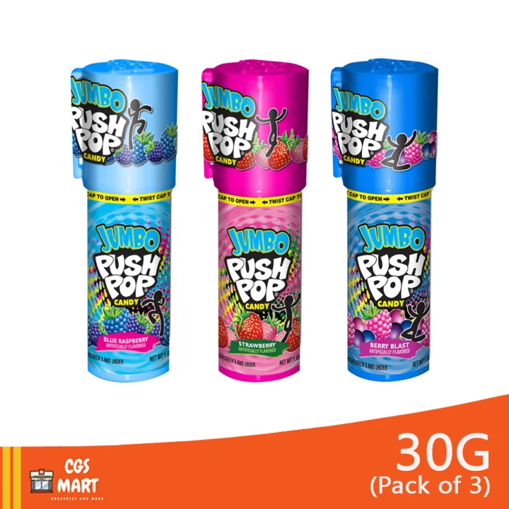Pack of 3 x 30g Jumbo Push Pop Hard Candy Lollipop Berry Blast ...