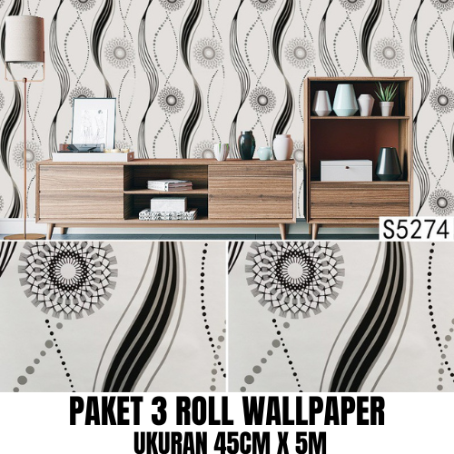 Paket 3 Roll Wallpaper Sticker Dinding Motif Ulir Cakra Premium Pvc ...