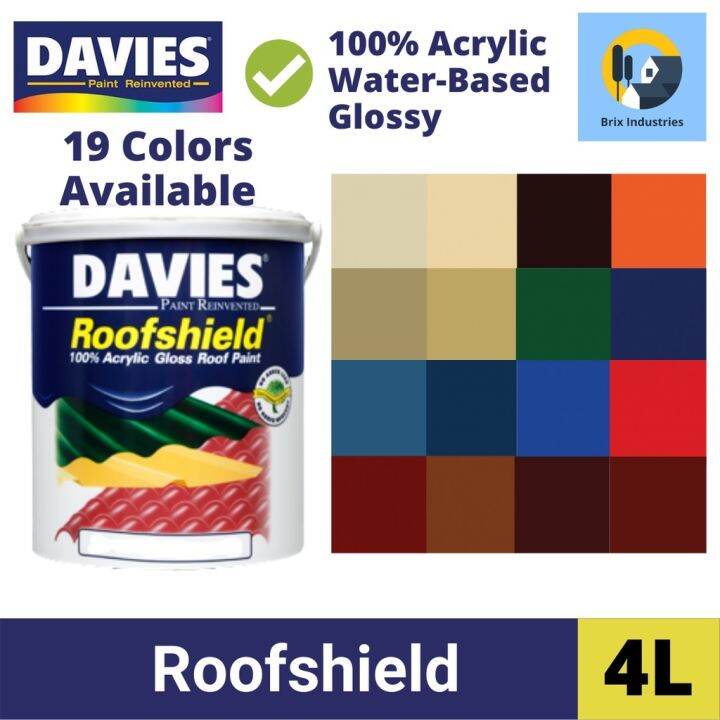 Davies Roofshield 4L (Gallon) 100 Acrylic Gloss Water-Based Roof Paint ...
