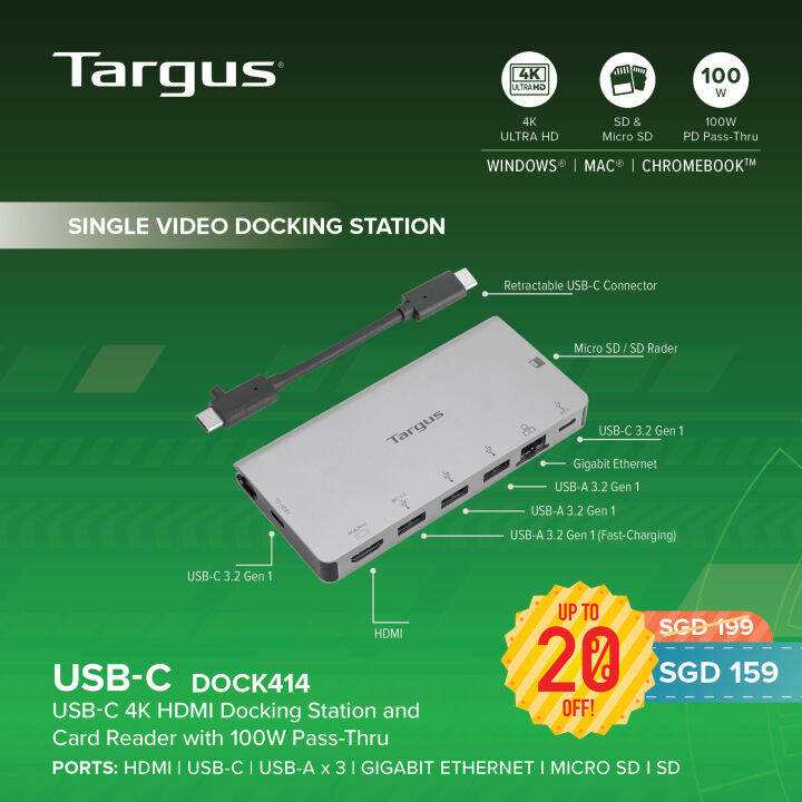 Targus Dock 414 USB-C 4K HDMI Docking Station with Card [TechUnique ...