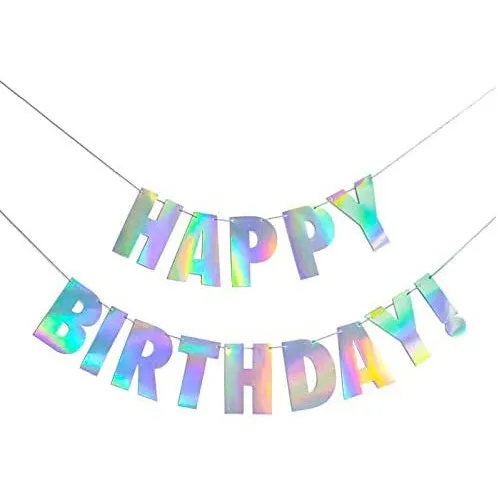 Happy Birthday Holographic Banner for Holographic Theme Party Decoration Shiny ...