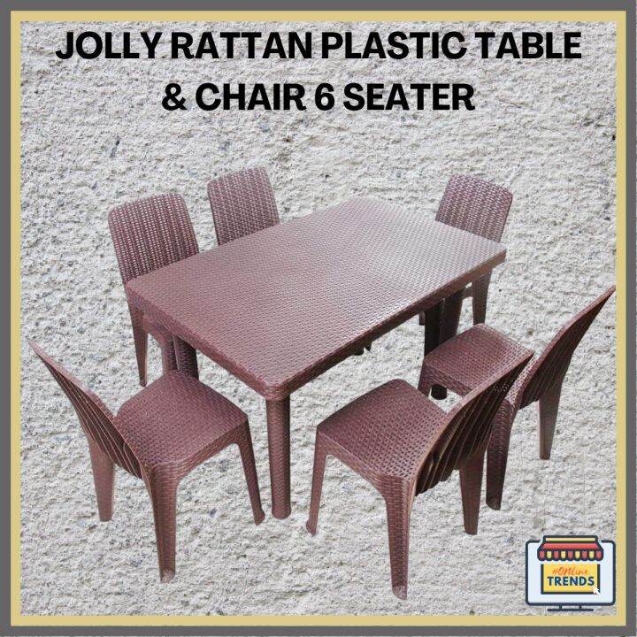 JOLLY RATTAN PLASTIC TABLE & CHAIR 6 SEATER | Lazada PH