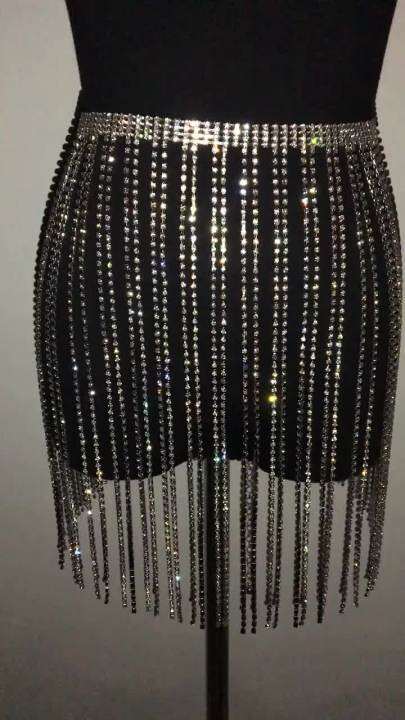 Glitter Rhinestone Long Tassel Jewel Skirts Crystal Diamonds Fringe