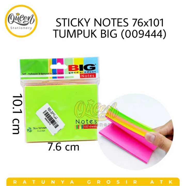 1 PAD (100 LEMBAR) STICK NOTES 76X101 TUMPUK BIG / STICKY NOTES / MEMO ...