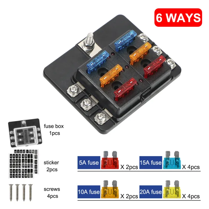 Fuse Box with LED Indicator Light Blade Fuse Holder for Car DC 12V 6 ...