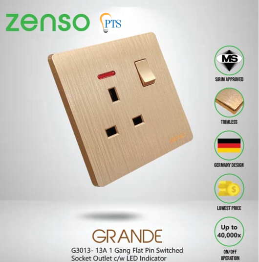 Zenso - Grande Series 13A Switched Socket Outlet with LED Indicator ...