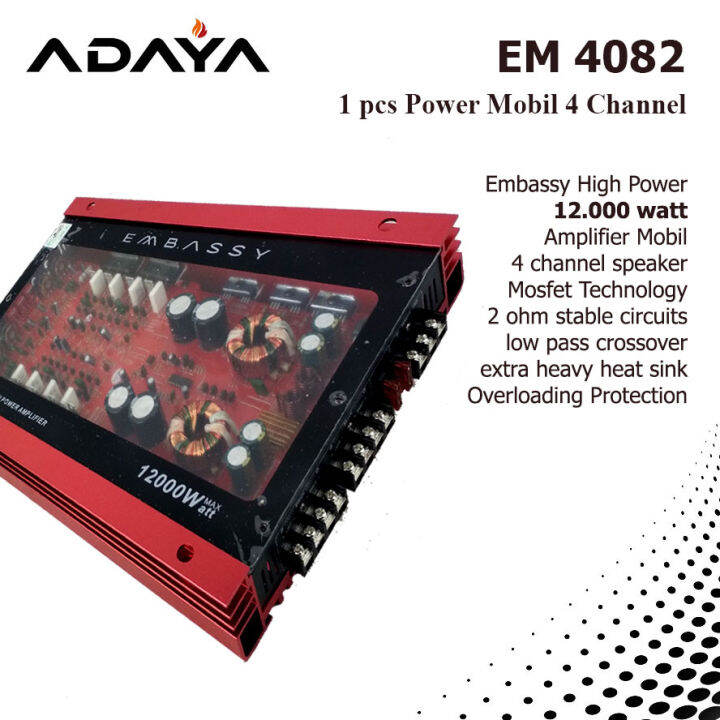 Power Amplifier Mobil 4 channel 12000 watts Embassy EM - 4082 | Lazada Indonesia