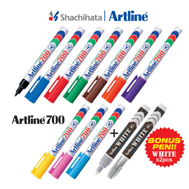 Artline 700 Permanent Marker 10 Colours Set + 2 Free Artline 70 WHITE ...